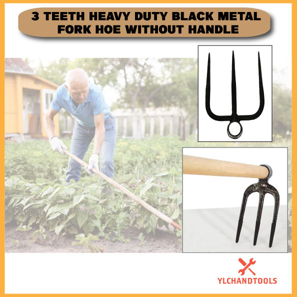 [READY STOCK] 3 Three Teeth Heavy Duty Black Metal Fork Hoe Without ...