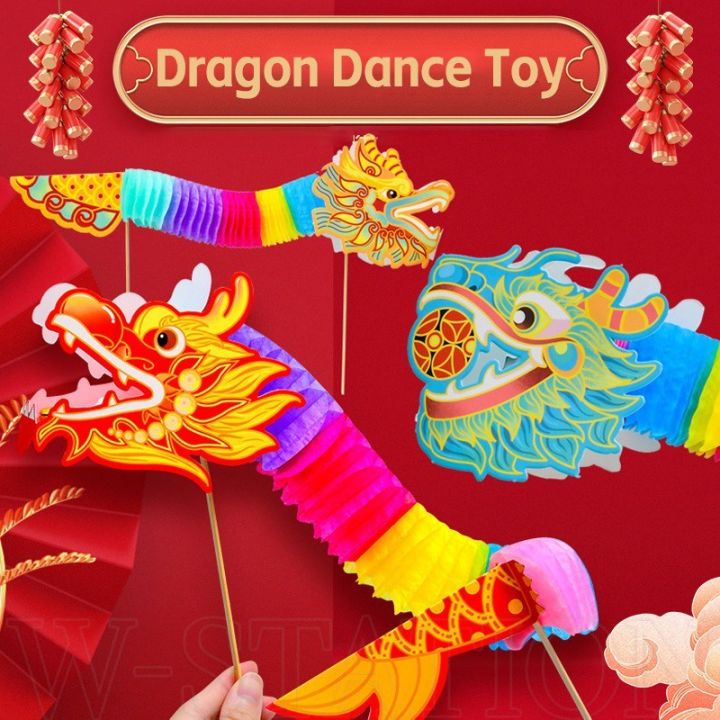 3d Chinese Pull Dragon Dance Toy Birthday Cny Cake Topper Decoration Realistic Extensible Paper