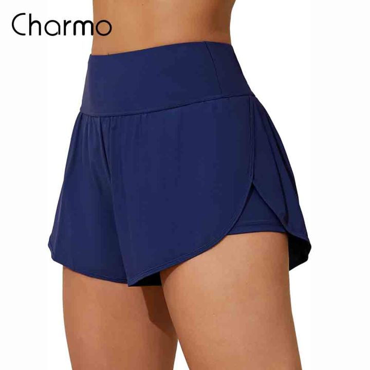 Charmo Women Swim Shorts Side Split Swim Trunk 2 in 1 Board Shorts with ...