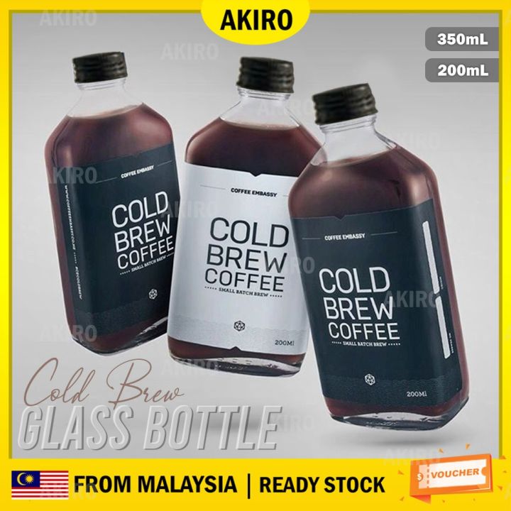 AKIRO HOME MALAYSIA 200&350mL Cold Brew Coffee Flat Clear Glass Bottle With Black Screw Cap ...