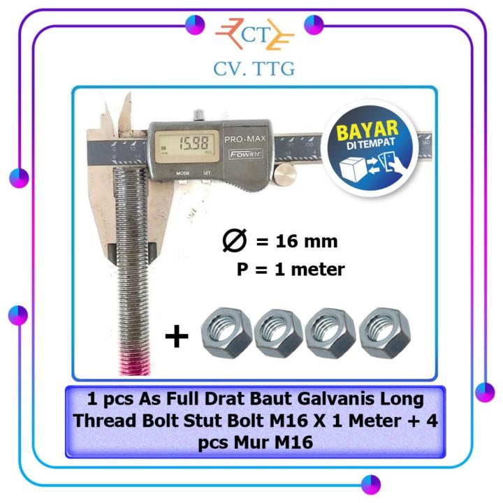 1 pcs As Full Drat Baut Galvanis Long Thread Bolt Stut Bolt M16 X 1 ...