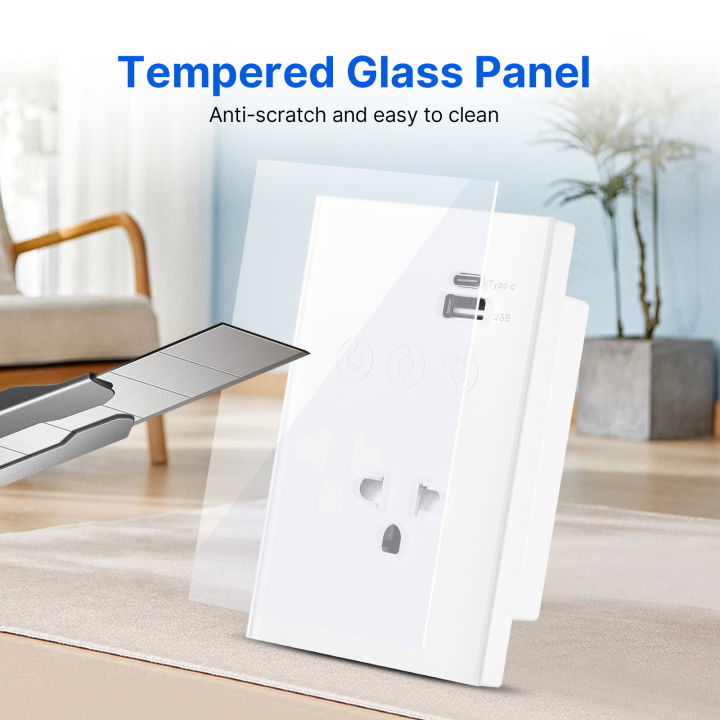 2.4GHz WiFi Wall Touch Light Switch with Type-C USB Power Outlet ...
