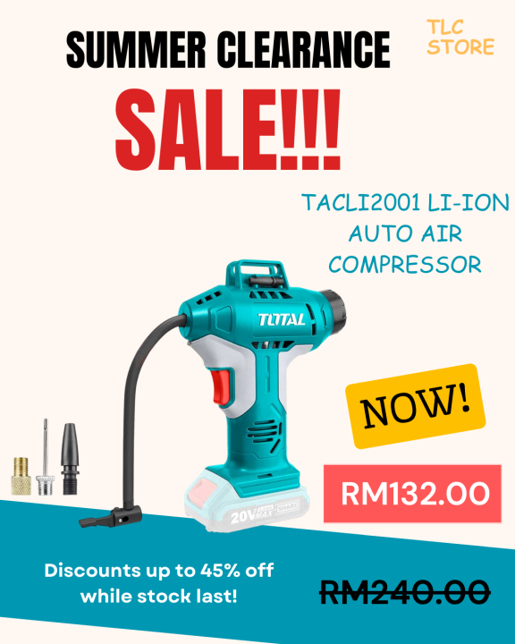 TOTAL P20s Lithium-ion Auto Air Compressor 20V (TACLI2001) CLEARANCE ...