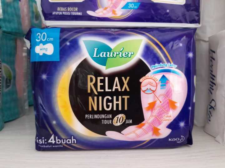 Laurier Relax Night Wing 30cm Isi 4 Buah - Pembalut Sayap - Pembalut ...