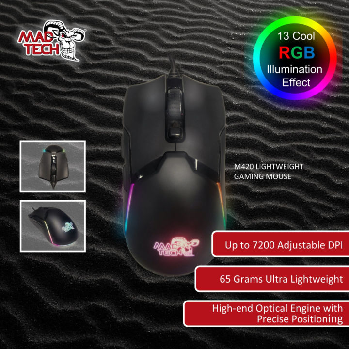 MADTECH Lighweight RGB Gaming Mouse M420 6 Buttons- 65 grams, Cyber ...