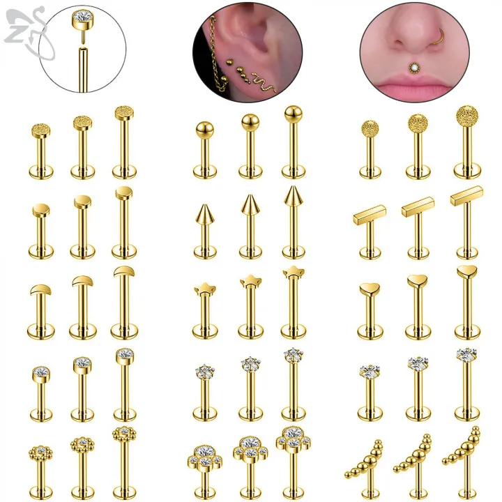 ZS 1PC 6/8Mm Plug In Style Gold Color Lip Stud Star Moon Crystal ...