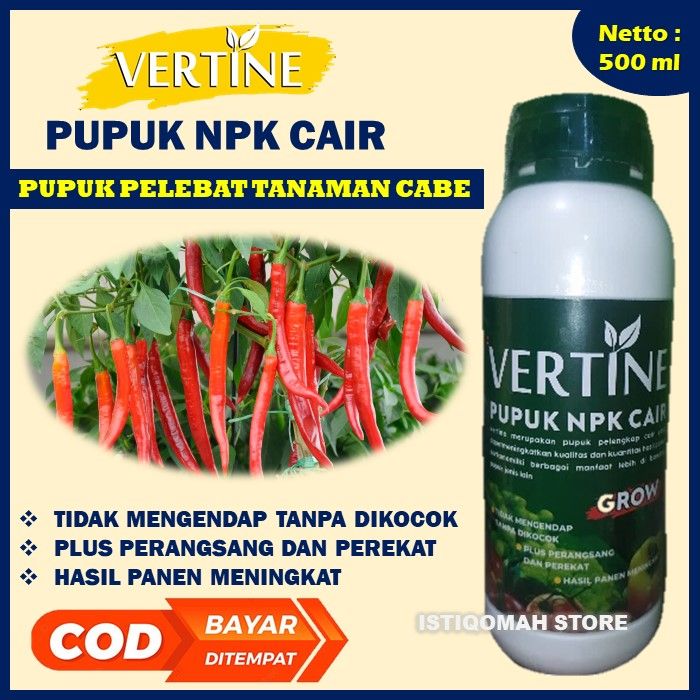 VERTINE GROW 500ml Pupuk NPK Cair untuk Pertumbuhan Batang Daun Cabang Tanaman Cabe Cabai ...