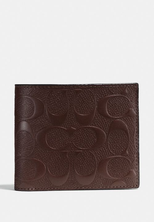 Coach Compact Id Wallet In Signature Crossgrain Leather - (Mahogany ...