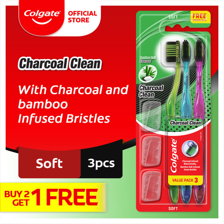 Colgate Charcoal Clean 3pk Value Pack Toothbrush with caps (Soft ...