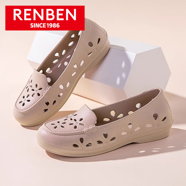 RENBEN รองเท้าแตะสำหรับผู้หญิง,รองเท้าส้นเตี้ยโปร่งระบายอากาศ Eva ใหม่ฤดูร้อน | Lazada.co.th