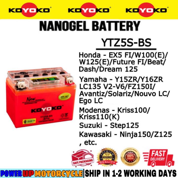 YTZ5S-BS YTZ5S BT4 KOYOKO NANOGEL BATTERY EX5 FI W125 FUTURE DASH EGO ...