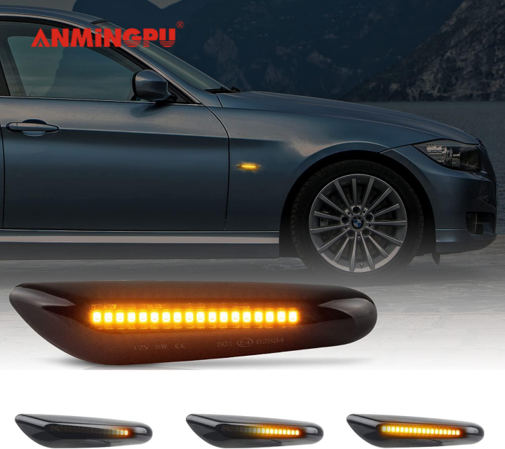 ANMINGPU 2ชิ้นสำหรับ BMW Led ไดนามิกเครื่องหมายด้านข้างเลี้ยวสัญญาณไฟไฟกะพริบต่อเนื่องสำหรับ E91 ...