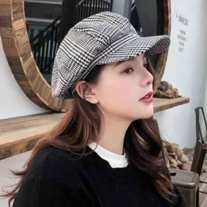 Autumn Winter Octagonal Cap Stylish Artist Painter Newsboy Caps Checked ...
