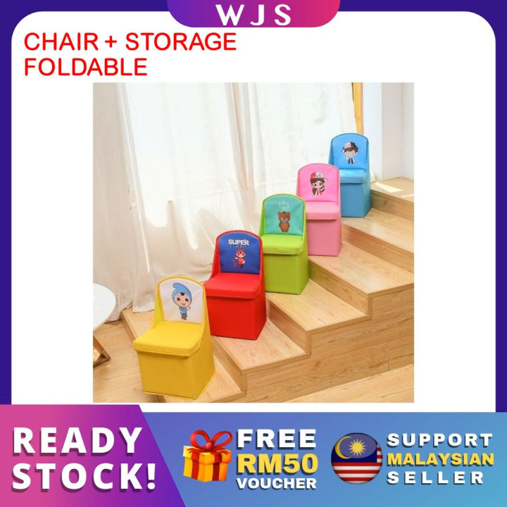 (CHAIR + STORAGE) WJS Kids Foldable Chair Foldable Storage Box Children ...
