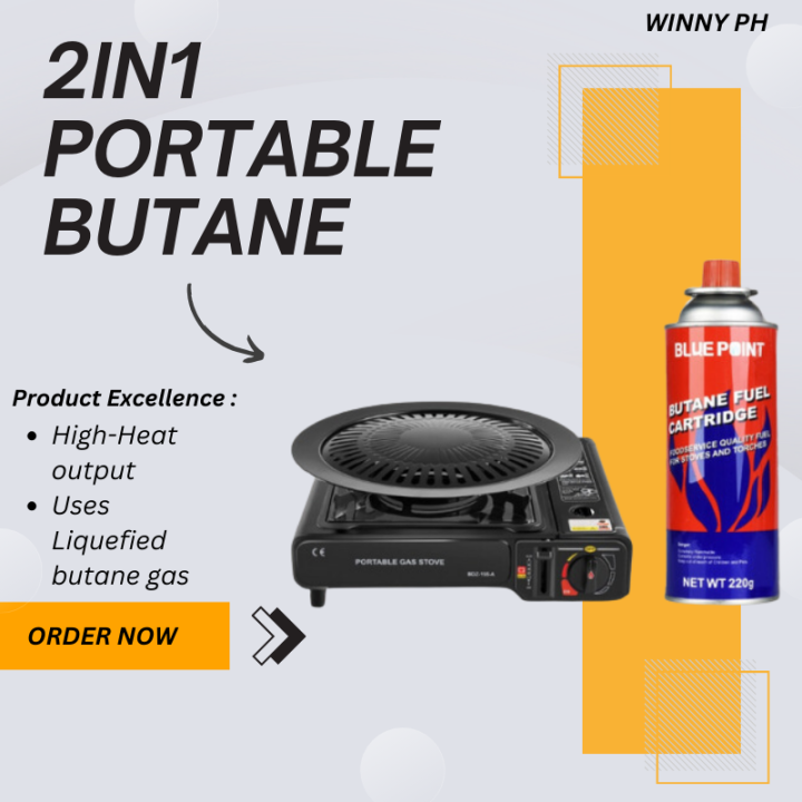 Single Burner 2 In 1 Portable Butane Gas Stove With Grill Pan And Case ...