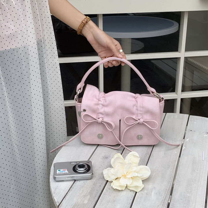 ROTASS กระเป๋าสตรีวินเทจใหม่จีบโบว์กระเป๋ารถจักรยานยนต์กระเป๋าหมอน ...