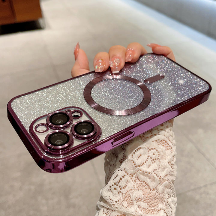 CSCR Luxury Plating Gradient Glitter Magnetic Phone Cases For iPhone 16 15 14 13 12 11 Pro Max ...