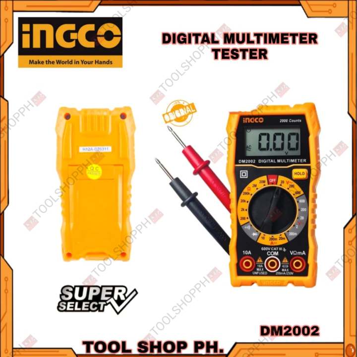 INGCO SUPER SELECT Digital Multimeter Tester CAT.III 600V IPT DM2002 ...