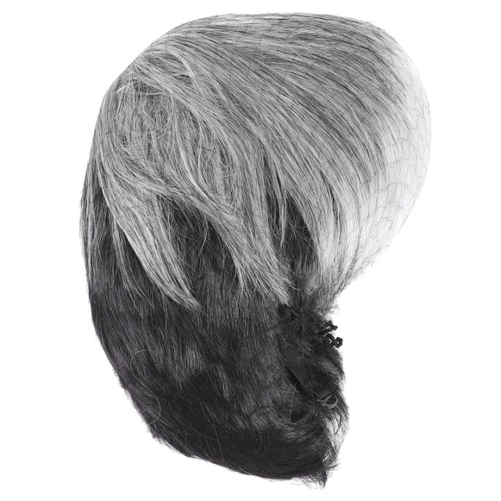 Men Short Straight Wig Ombre Grey Black Synthetic Wig for Male Hair ...