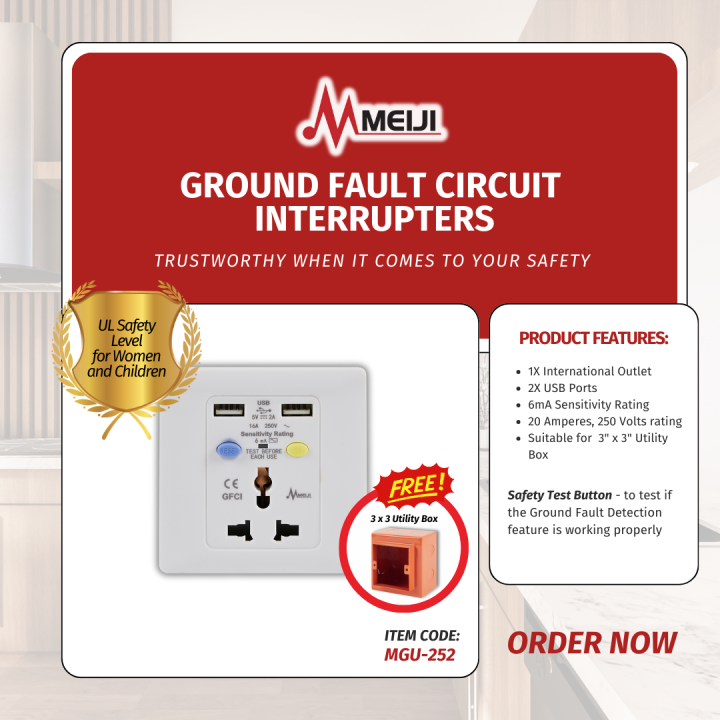 GFCI Ground Fault Circuit Interrupter with USB port [Meiji GFCI ...