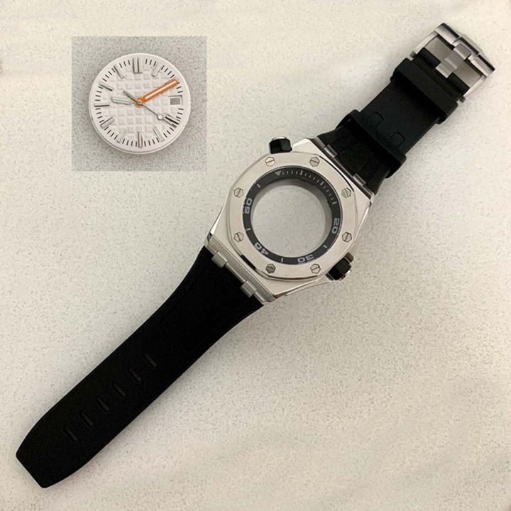 42MM Stainless Steel Watch Case with Rubber Strap Watch Dial Watch ...