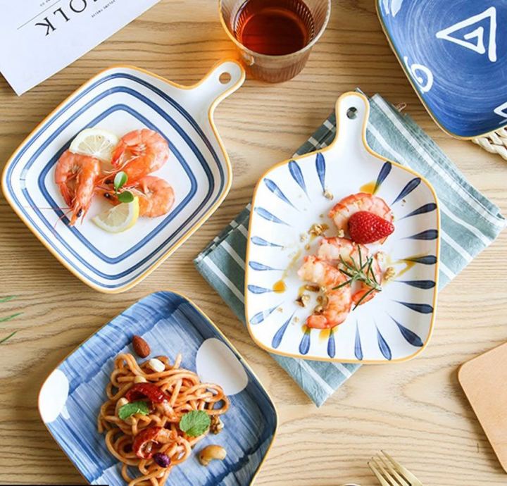 Nordic Japanese Ceramic Square Plate with Handle Microwave Ovenware ...