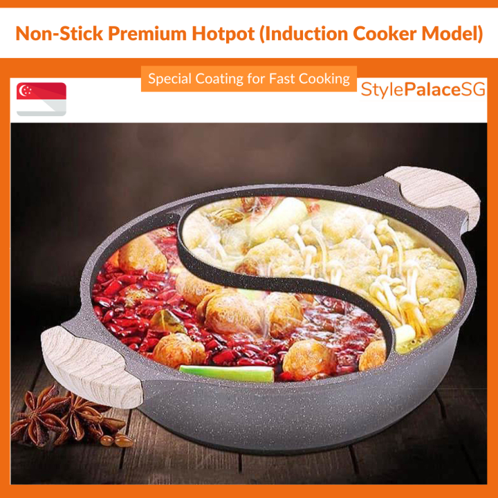 Non-Stick Hotpot Stone Ceramic Steamboat with Divider for Dual Soup ...
