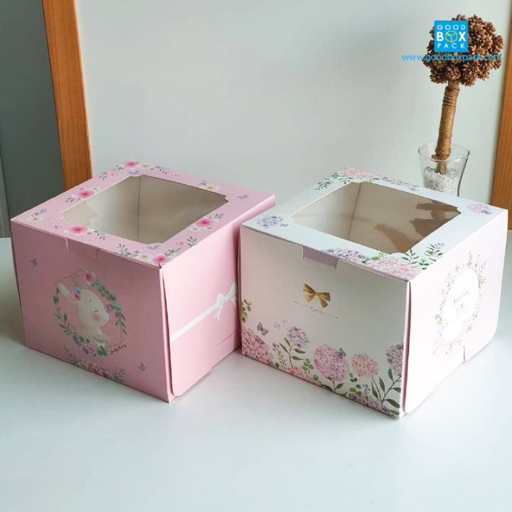 Goodboxpack(10ใบ/แพ็ค)กล่องเค้ก 1 ปอนด์ทรงสูง กล่องกระดาษ กล่องเบเกอรี่ กล่องขนม กล่องของฝาก ...