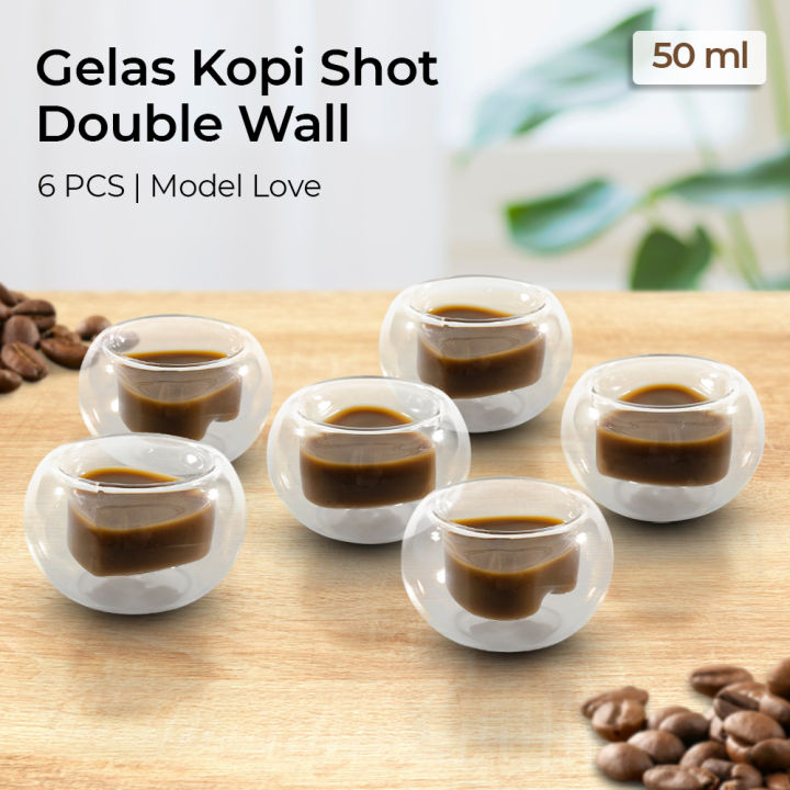Gelas Kopi Shot 2 Lapis Kaca Kapasitas 50 ml 6 PCS | Lazada Indonesia