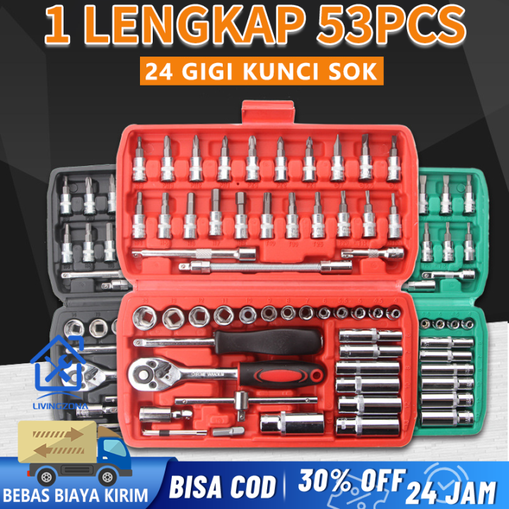 Kunci Shock Set 1 Lengkap 53 PCS Kunci Mata Sok Set Socket (1/4 ") Full ...