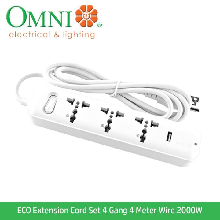 Omni Travel Extension Cord 3 Gang w/ USB Outlet 2.1mAh and Switch 2500W ...