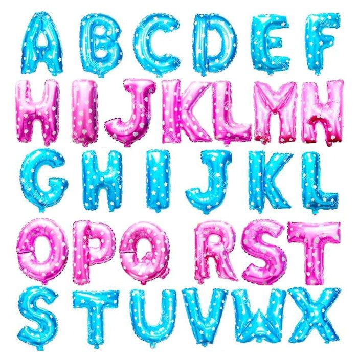 Balon Huruf Biru Pink 40 cm 16 inch ( 1 Pcs ) Huruf Pesta Ulang Tahun ...