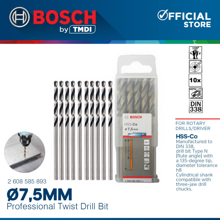 Bosch 10PCS Metal Drill Bit Set 3MM - 7.5MM HSS-Co Twist Drills Cobalt ...