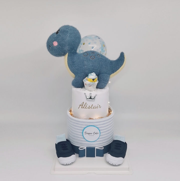 🇸🇬 🔥🔥🔥 2 Tier Diaper Cake - Blue Dino Baby Hamper for Newborn, Full ...