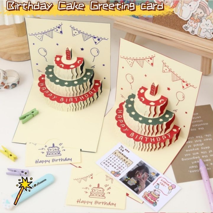 Happy Birthday Cake 3D Greeting Card Thank You Card Greeting Invitation ...