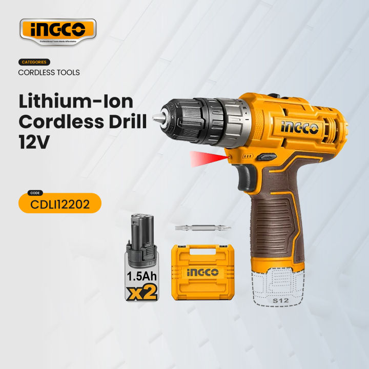 Ingco 12V Lithium Ion Cordless Drill With 2x Battery 1pc Cr V Bit Charger Sold Separately CDLI12202 ICPT Lazada PH