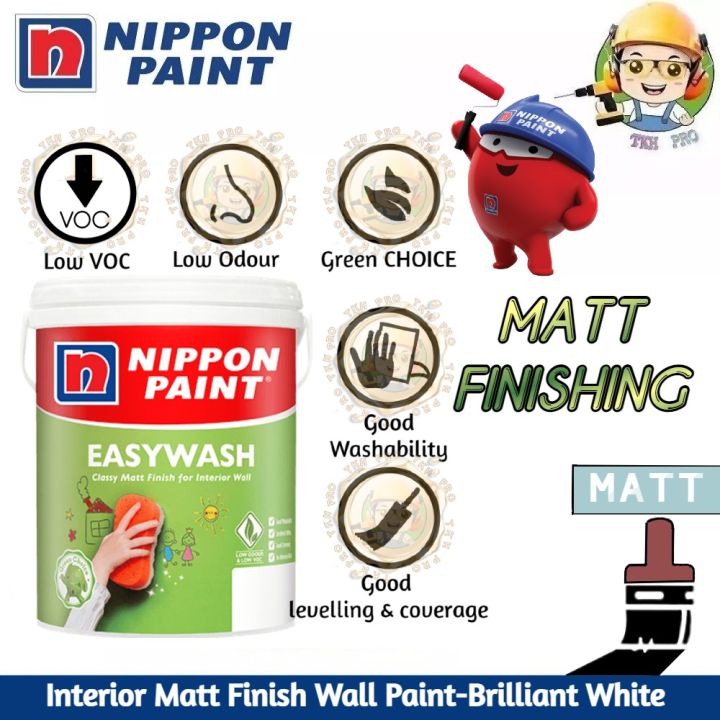 5L Nippon Paint Easy Wash Brilliant White 1001 - Easy Wash | Matt Finish | Wall Paint | Interior ...
