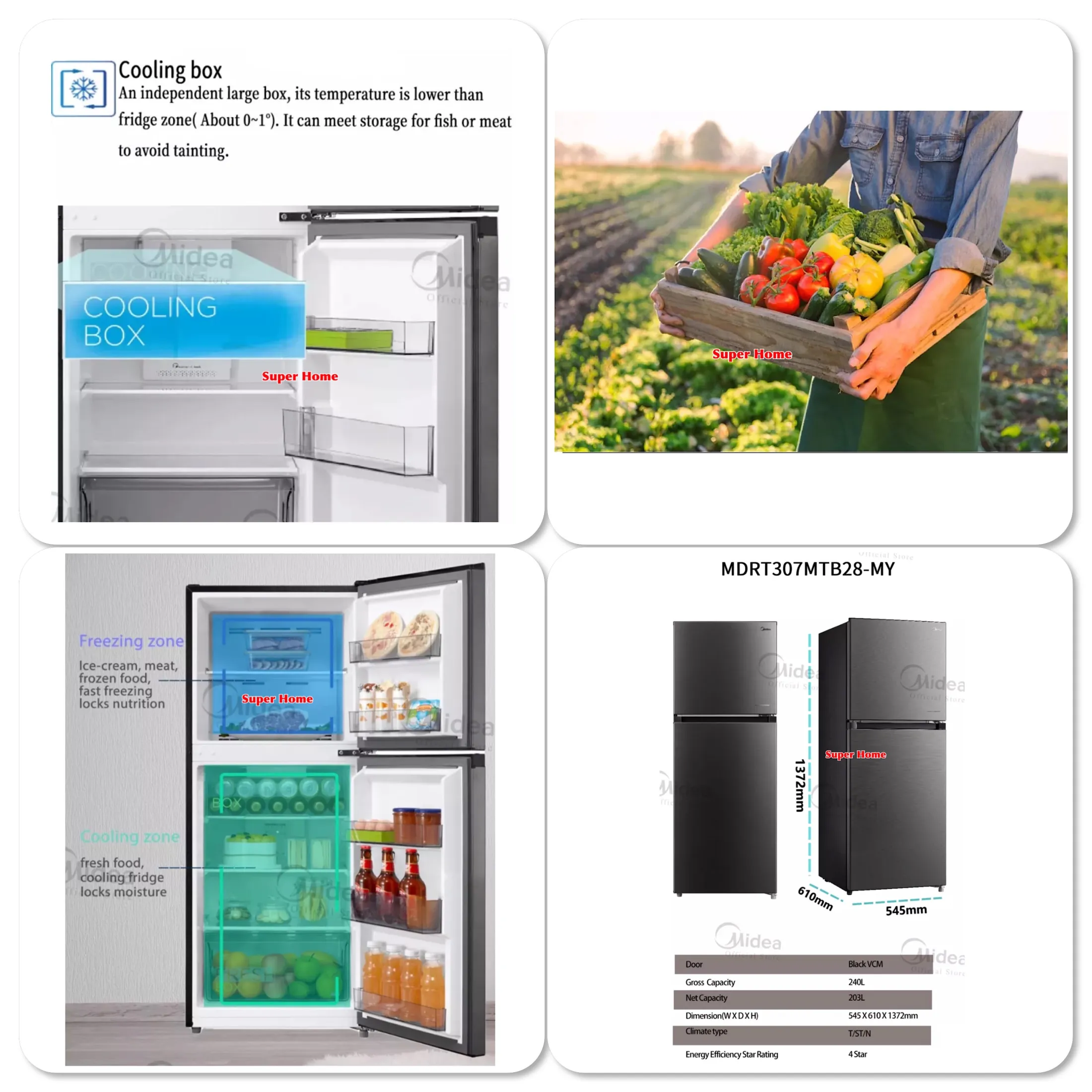Midea Fridge MDRT307MTB28-MY 240L 2 Door Inverter Refrigerator Petaling ...