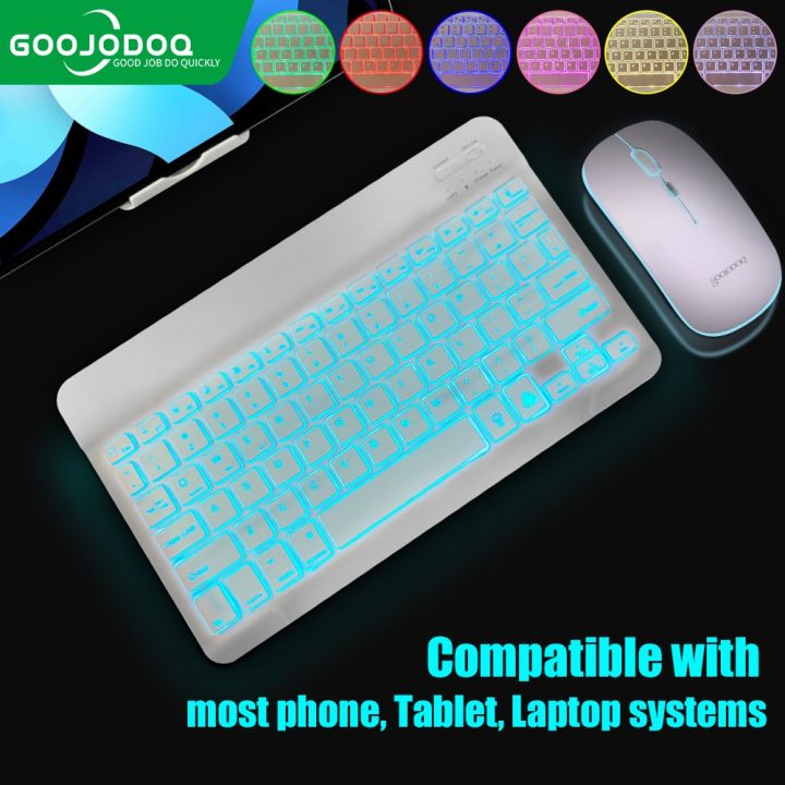 Goojodoq With Backlight Wireless Bluetooth Keyboard And Mouse Set Mini For Laptop Tablet Pad