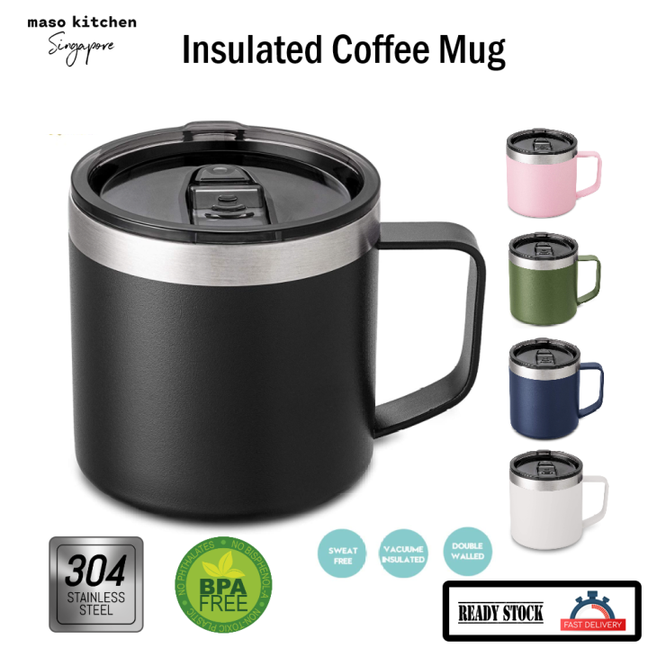Coffee Mug Insulated Tumbler with Handle - 400ml Stainless Steel Double ...