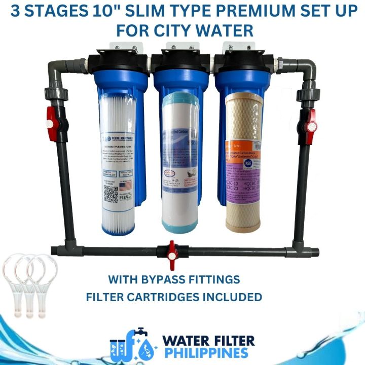 3 Stages Water Filtration System 10" Slim Type for City Water / Nawasa ...