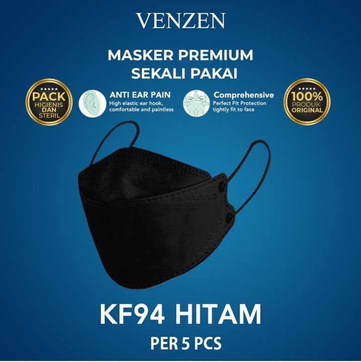 VENZEN Official - READY Masker KF94 Premium 4ply - 5Pcs Hitam / Putih Disposable Sekali Pakai ...