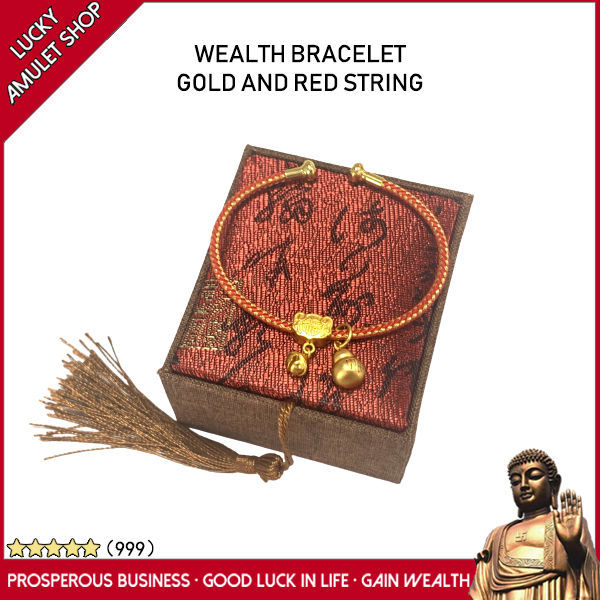 Gold And Red String Bracelet Gourd Longevity Lock Bracelet Temple ...