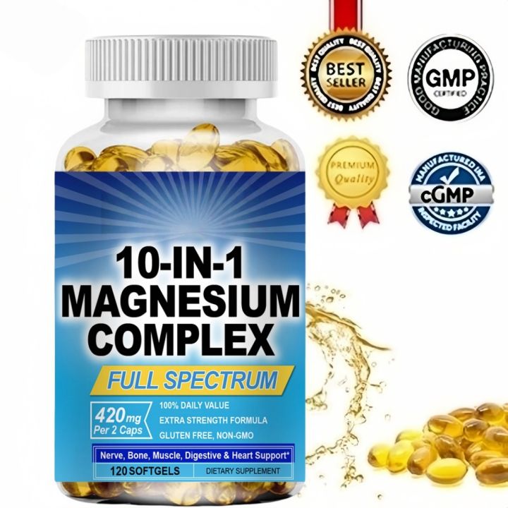 120 kapsul suplemen magnesium kompleks 420mg 10-in-1 untuk mendukung ...