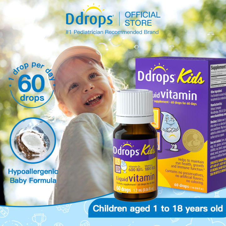 Ddrops Children's Vitamin A And Vitamin D 600 iu & 1800iu，Kids Liquid ...