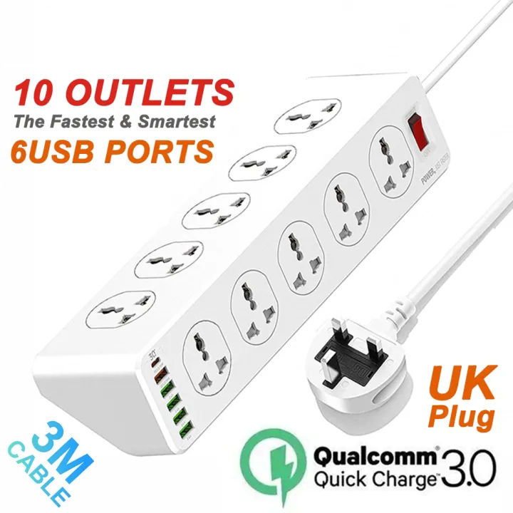 10 Outlets Universal Power Extension Socket With USB C Port 30W MAX ...