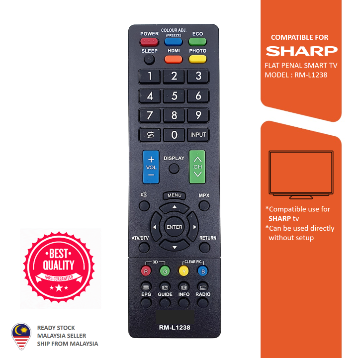 **SHARP** Compatible Sharp Led Flat Penal Tv Television Remote Control (RM-L1238) | Lazada