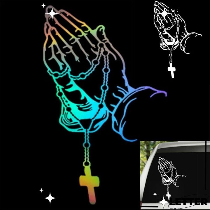 Car Laser Sticker Prayer Gesture God Jesus Christ Personalized Rosary ...