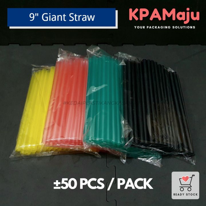 [±50pcs] 9 Disposable Plastic Giant Straw (Black, Colour) - Bubble Tea ...