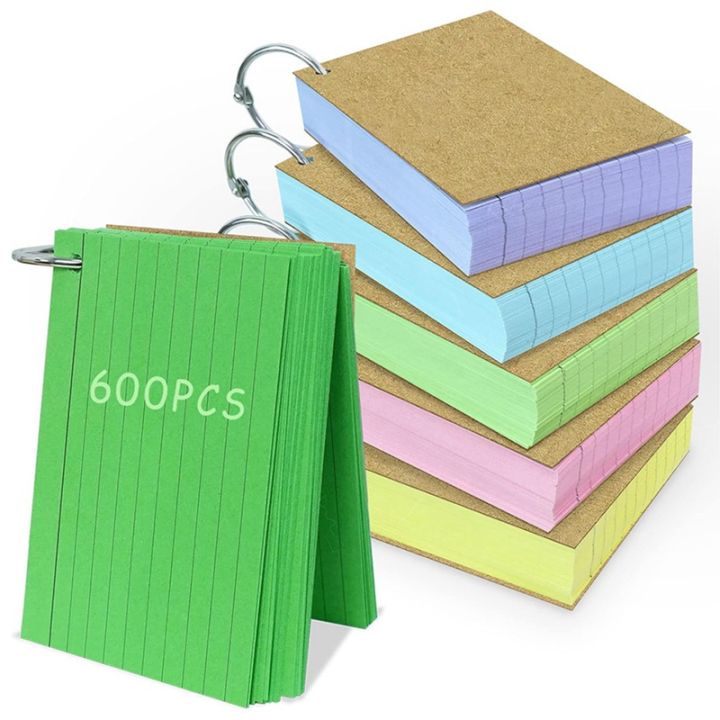 600 PCS Index Cards 3x5 Inches Colored Flash Cards with Ring, Punched ...